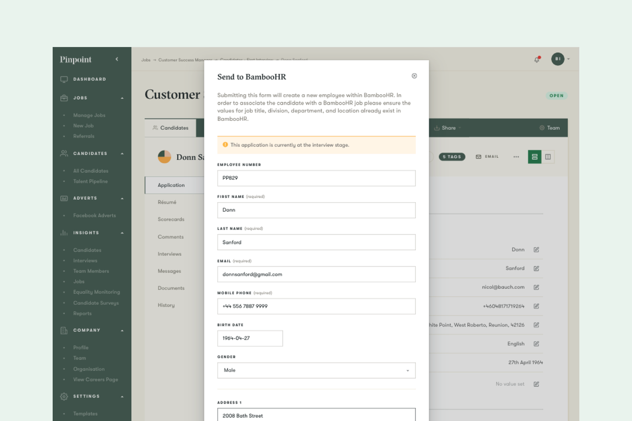 BambooHR Applicant Tracking System Integration | Pinpoint