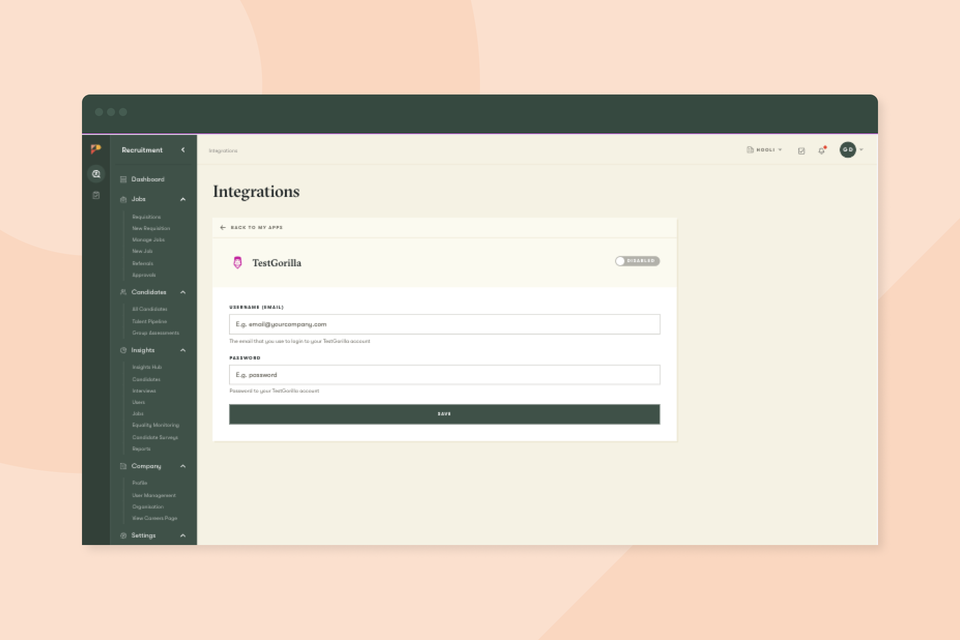 TestGorilla Applicant Tracking System Integration | Pinpoint